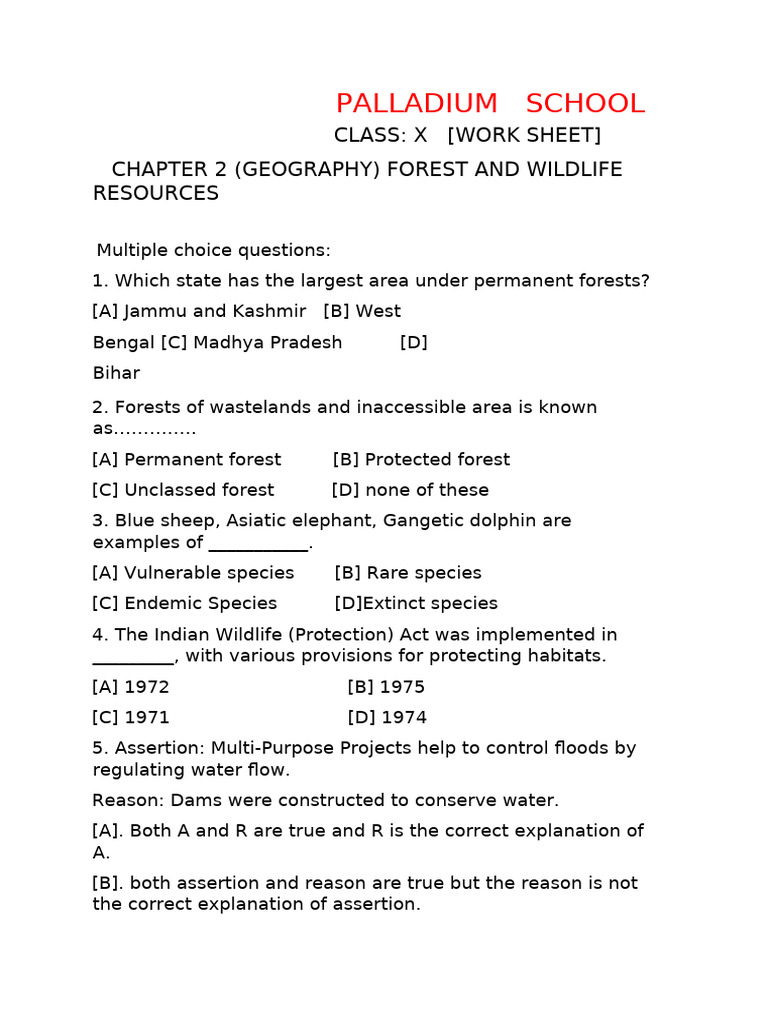 Chapter 2 (Geography) Forest and Wildlife Resources | PDF | Technology ...