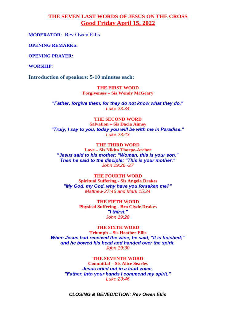 Seven Last Words of Jesus Explained | PDF