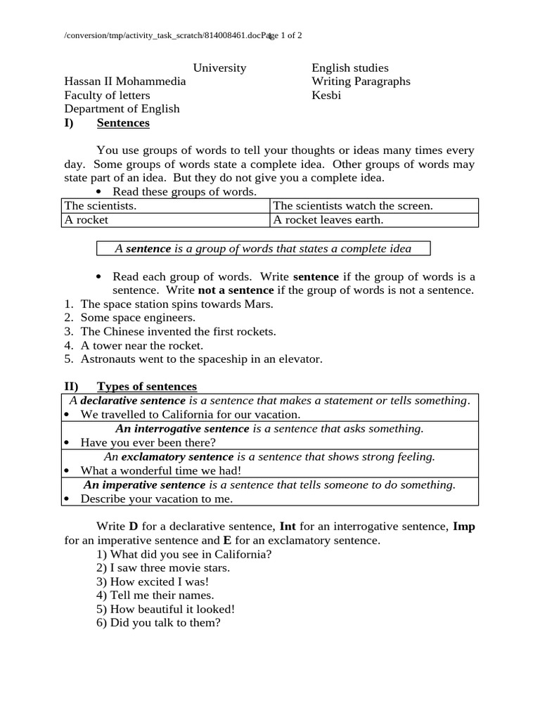 The Sentence | PDF | Sentence (Linguistics) | Grammar