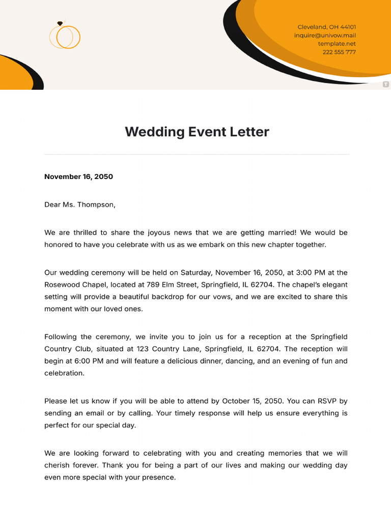 Free Wedding Event Letter Template | PDF