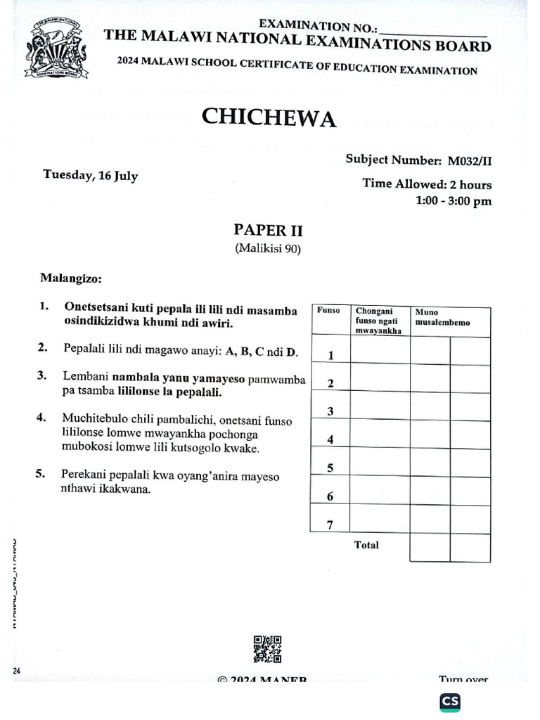 2024 Maneb Chichewa II | PDF