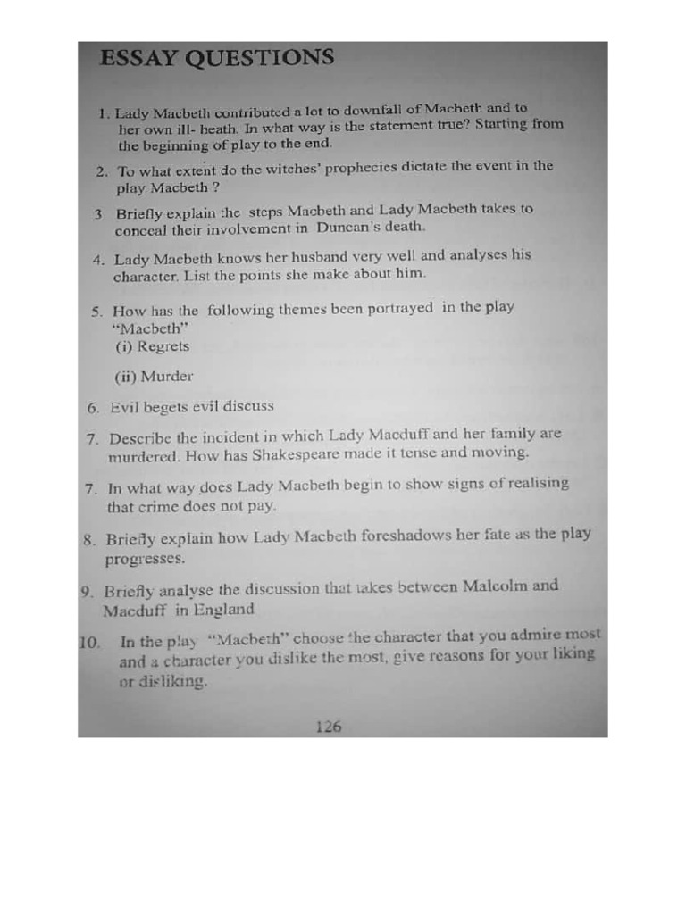 Macbeth - Essay Questions | PDF