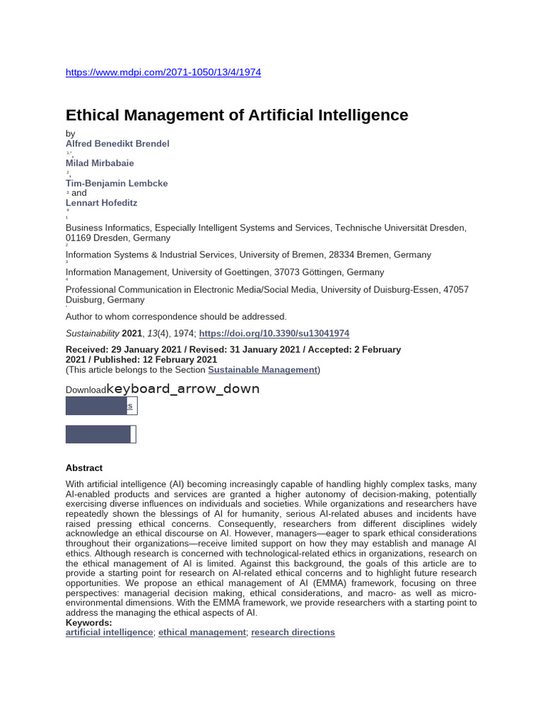 Ethical Management of Artificial Intelligence | PDF | Artificial ...
