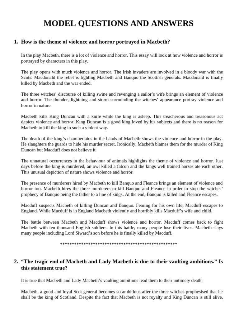 Macbeth-Model Questions and Answers | PDF | Macbeth