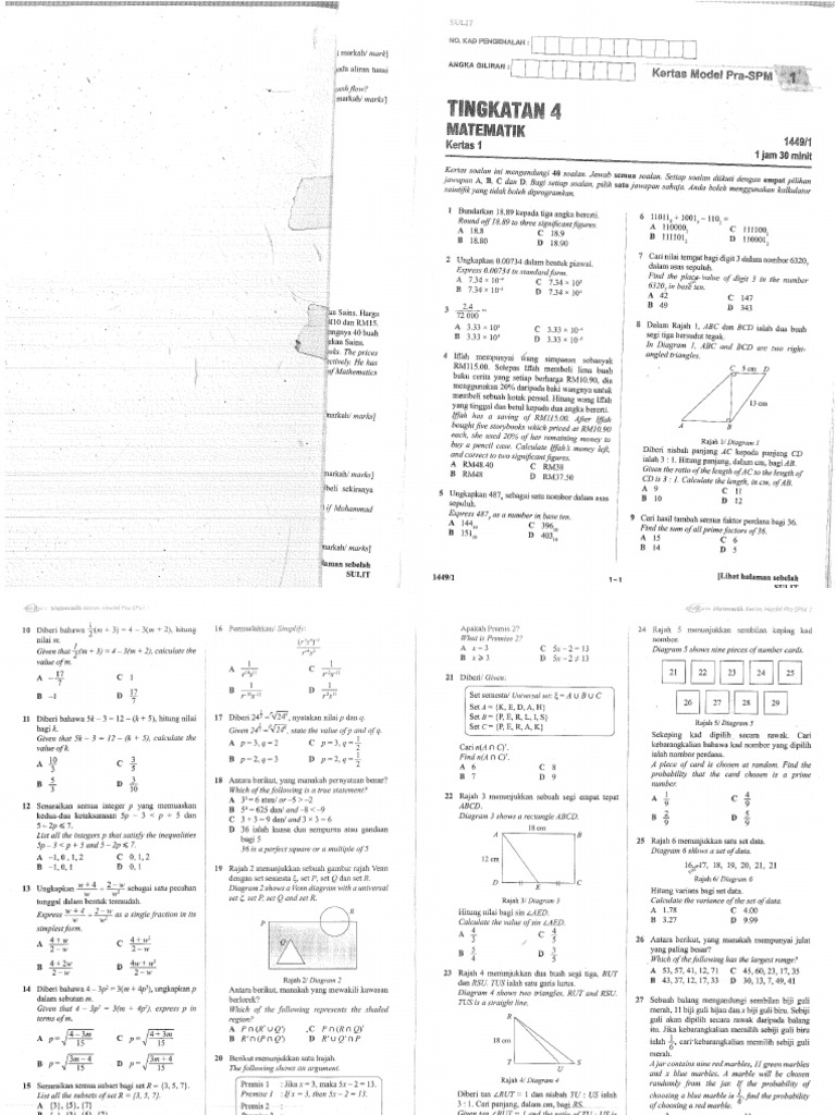 F4 - Math - Pra SPM 1 | PDF