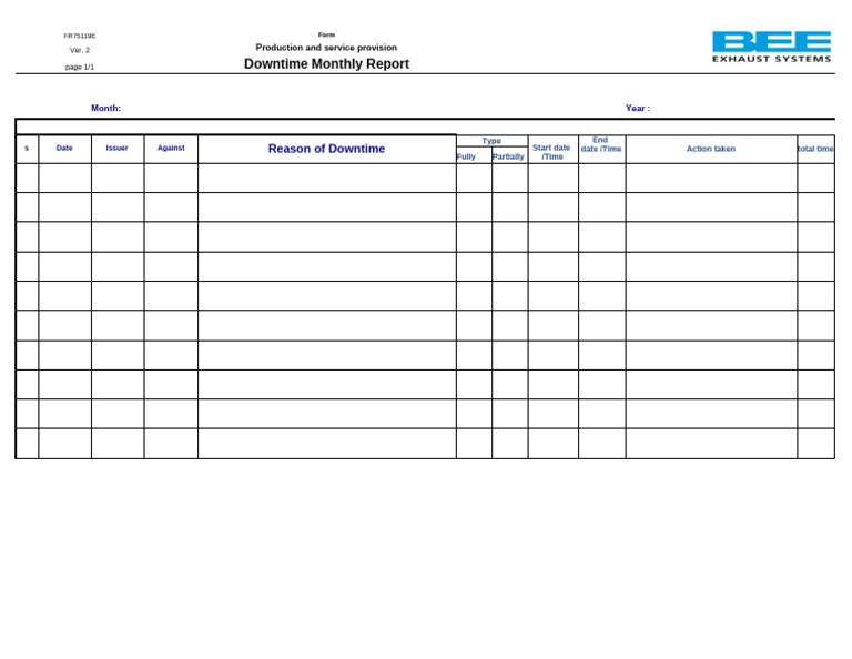 FR75119E Downtime Report | PDF
