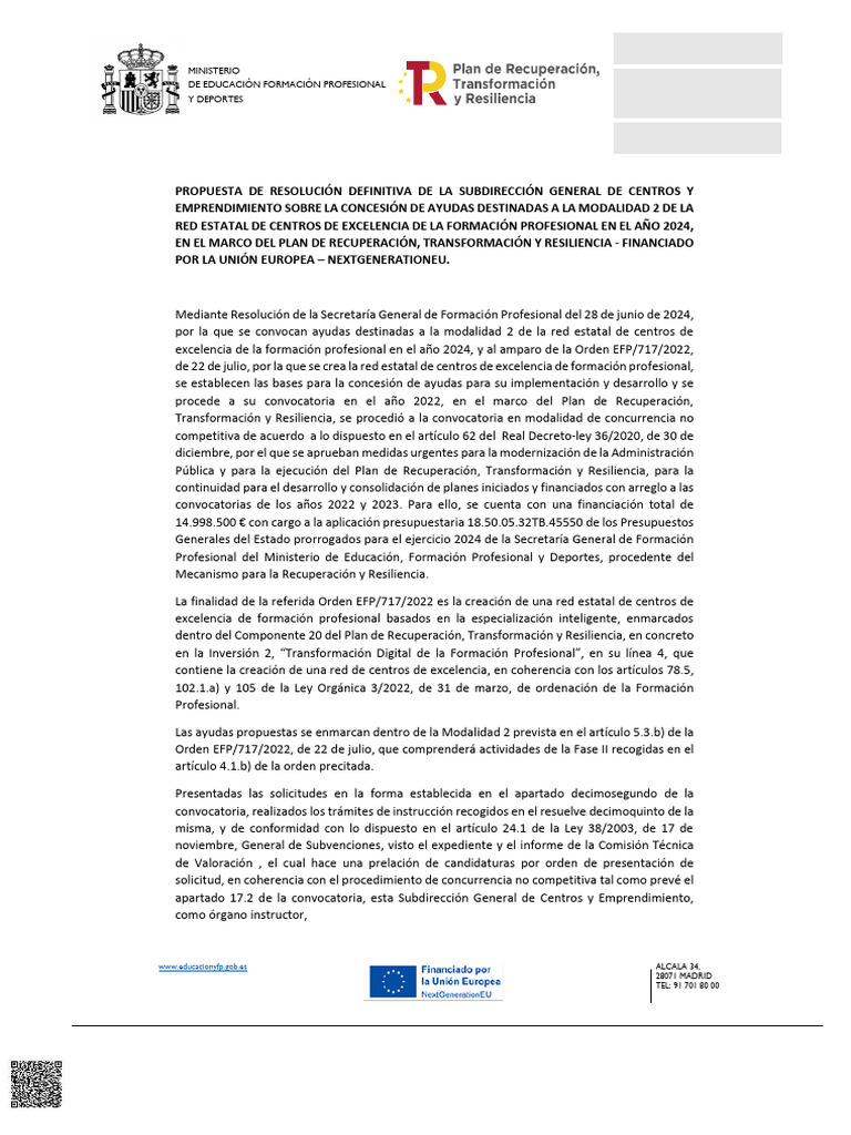 20241001propuesta de Resoluci N Definitiva Excelencia | PDF