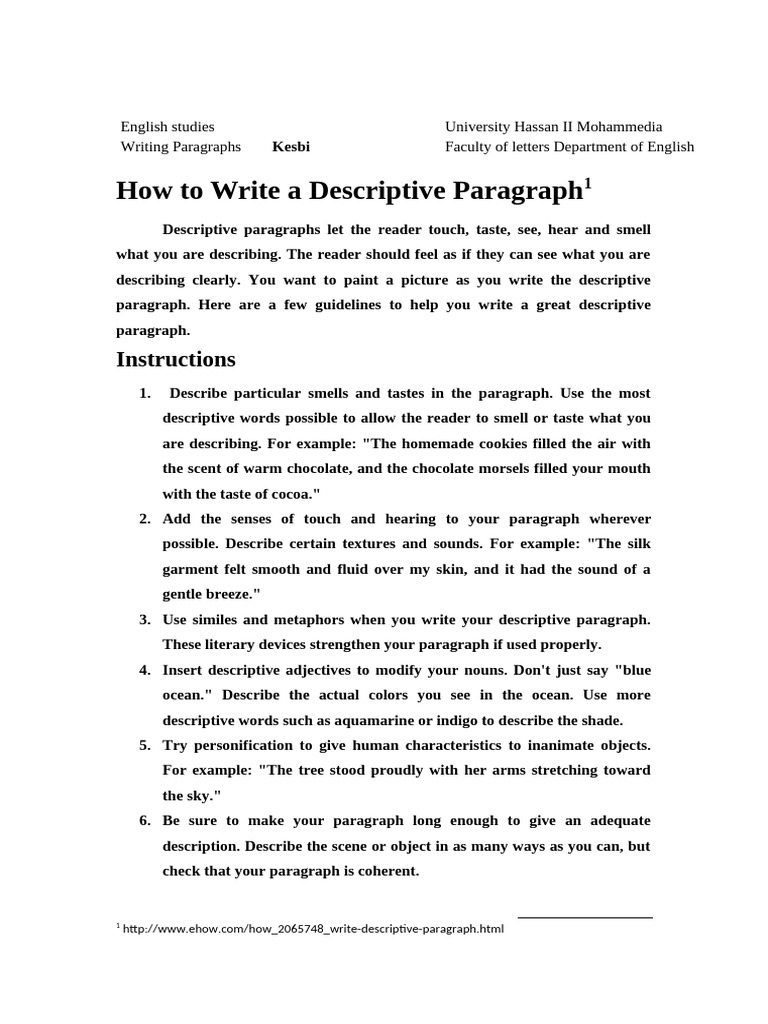 How To Write A Descriptive Paragraph | PDF | Foreign Language Studies ...