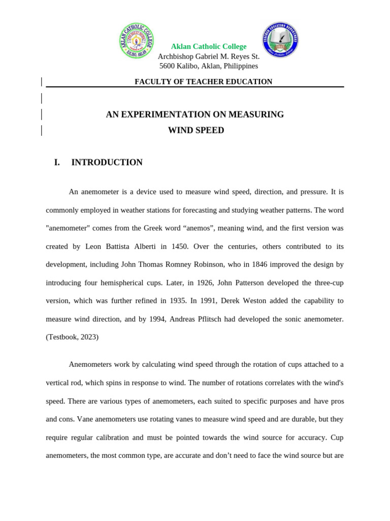 Measuring Wind Speed with Anemometers | PDF | Wind Speed | Wound