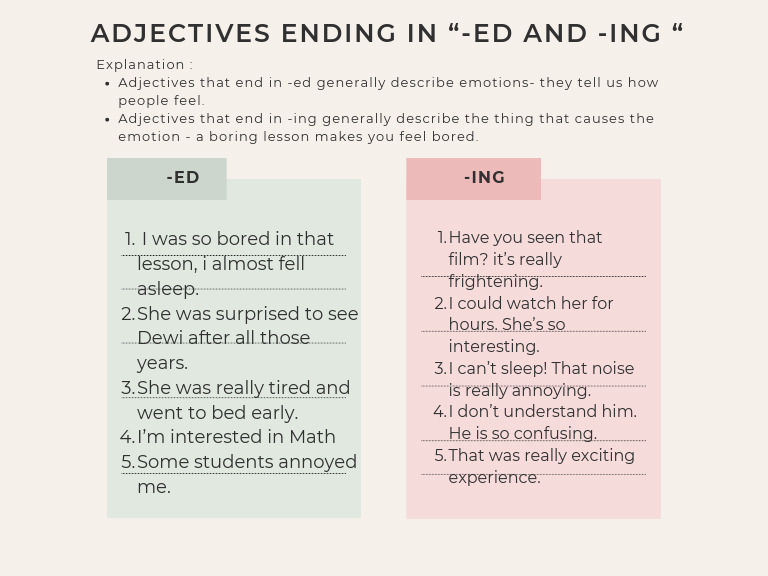 Adjective Ending - Ed and - Ing | PDF