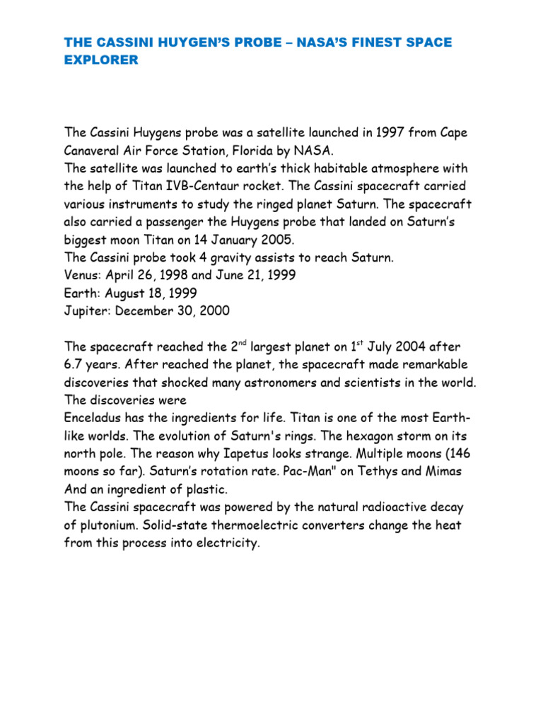 The Cassini Huygen | PDF