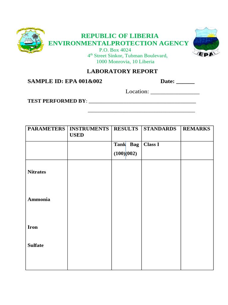 Liberia EPA Lab Report | PDF