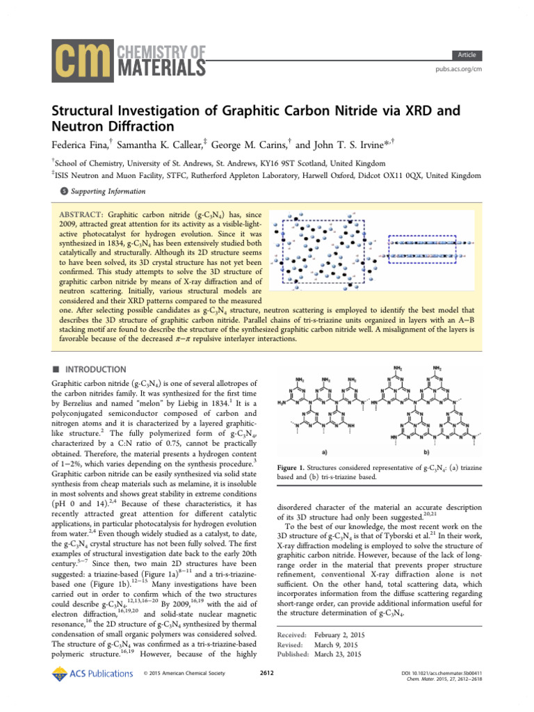 Fina Et Al 2015 Structural Investigation of Graphitic Carbon Nitride ...