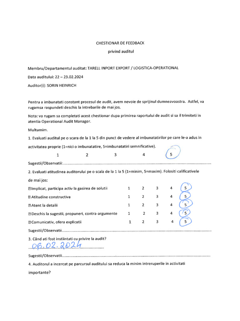 Chestionar Feedback Rod 091 | PDF