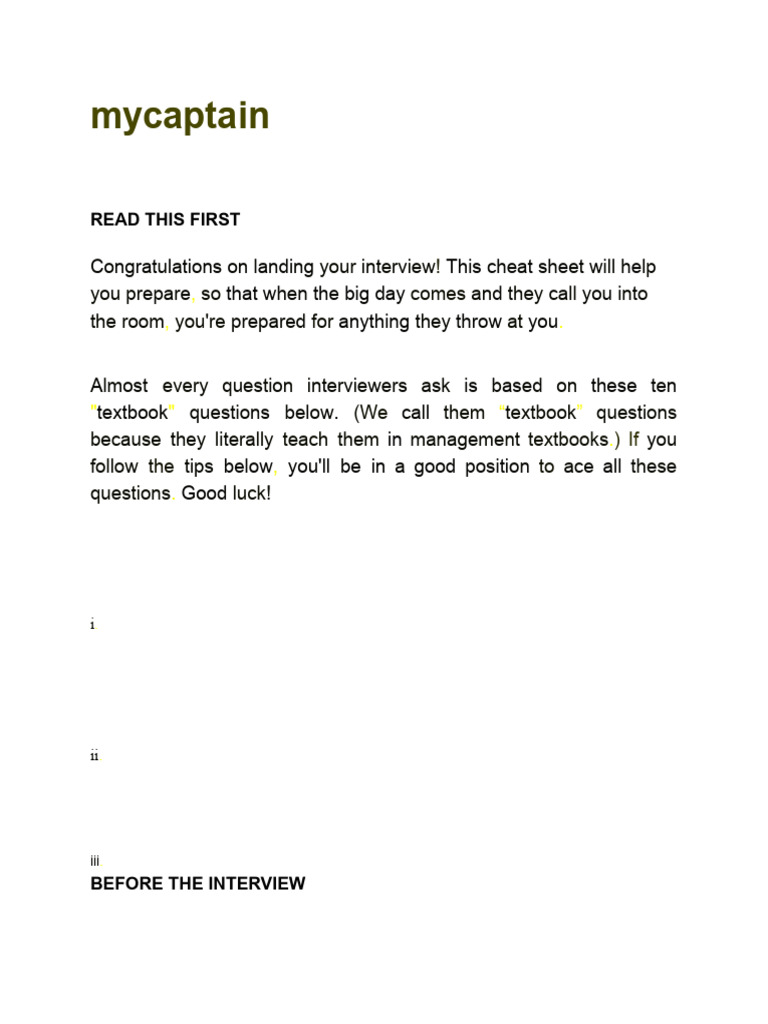 Interview Cheatsheet Pdf Cognition