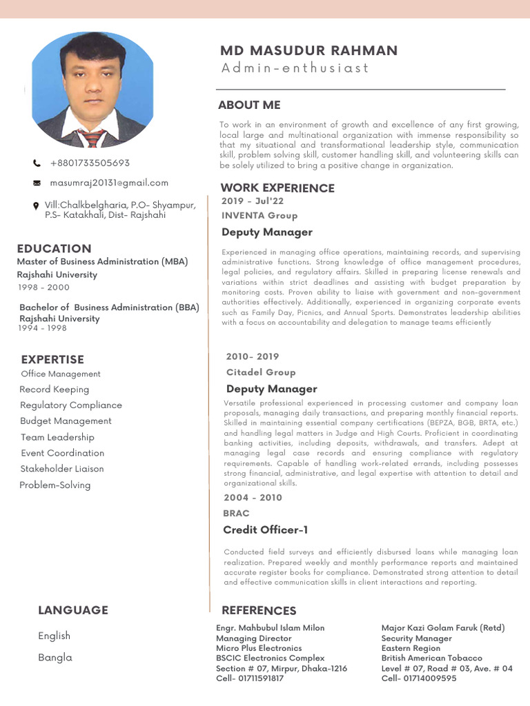 Resume of MD Masudur Rahman | PDF | Leadership | Business
