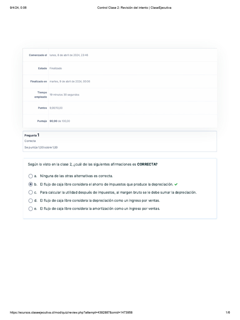 Control Clase 2 - Revisión Del Intento - ClaseEjecutiva | PDF | Margen ...