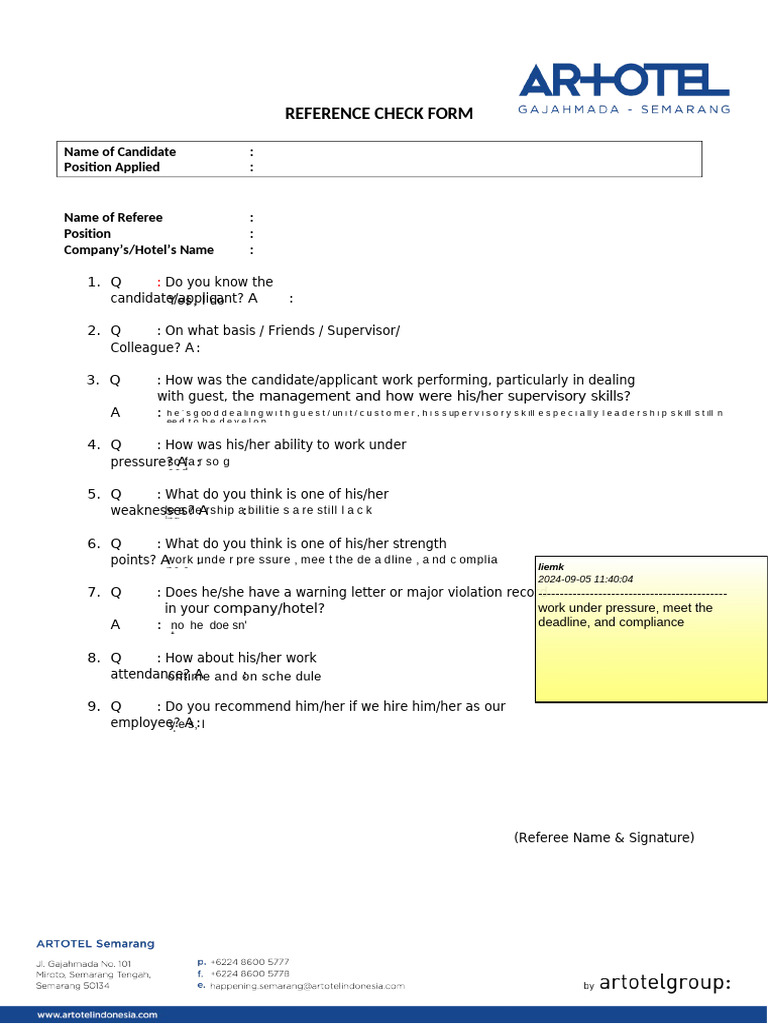 Artotel Group CRC Form | PDF | Career & Growth | Business