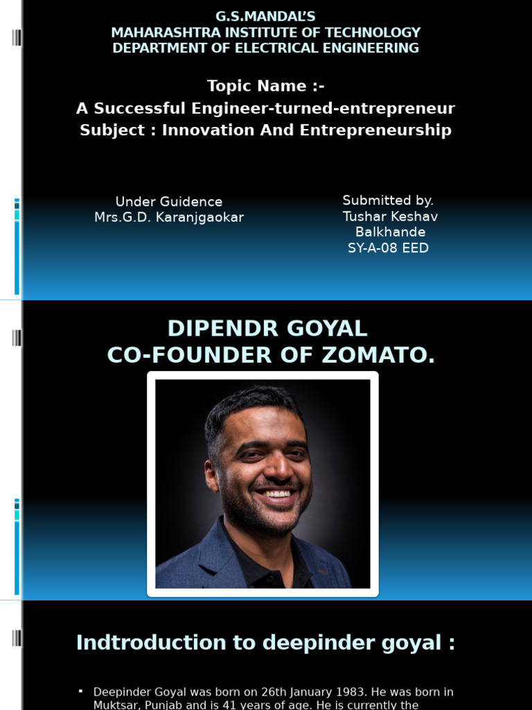 Deepinder Goyal: Zomato's Success Story | PDF | Entrepreneurship | Business