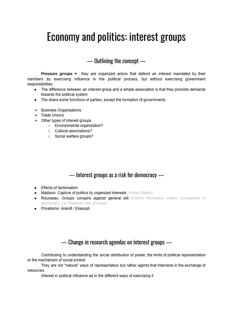 Lecture 7 - Economy and Politics - Interest Groups | PDF | Corporatism ...