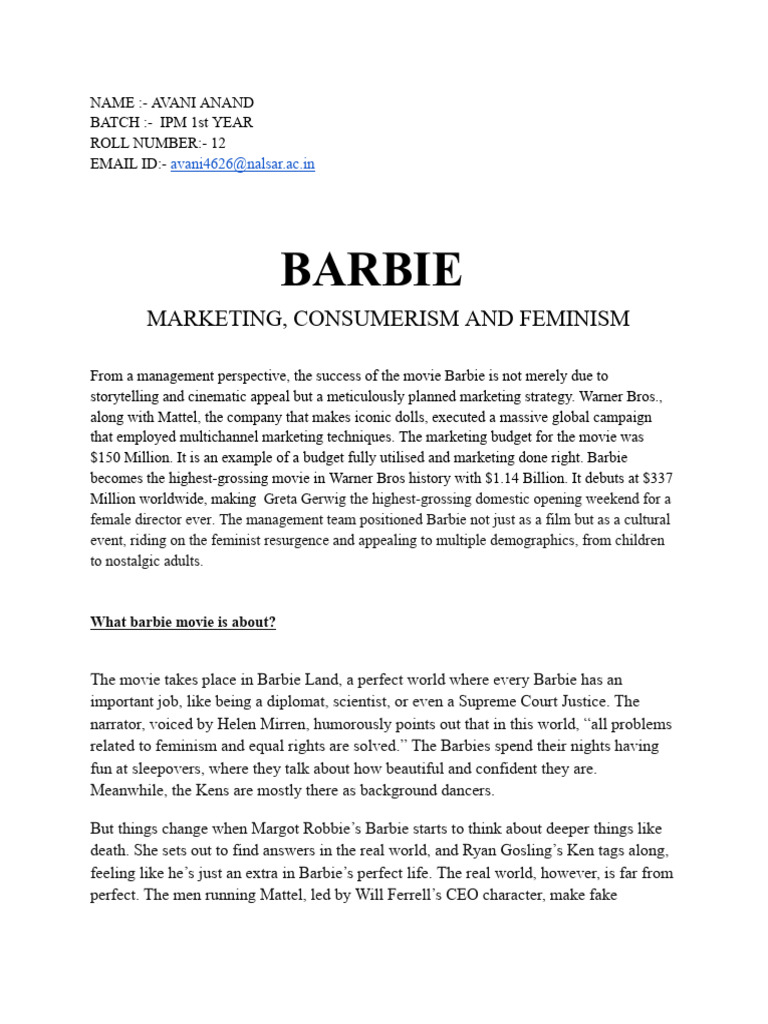 Movie Review of Barbie From Management Perspective | PDF | Feminism ...
