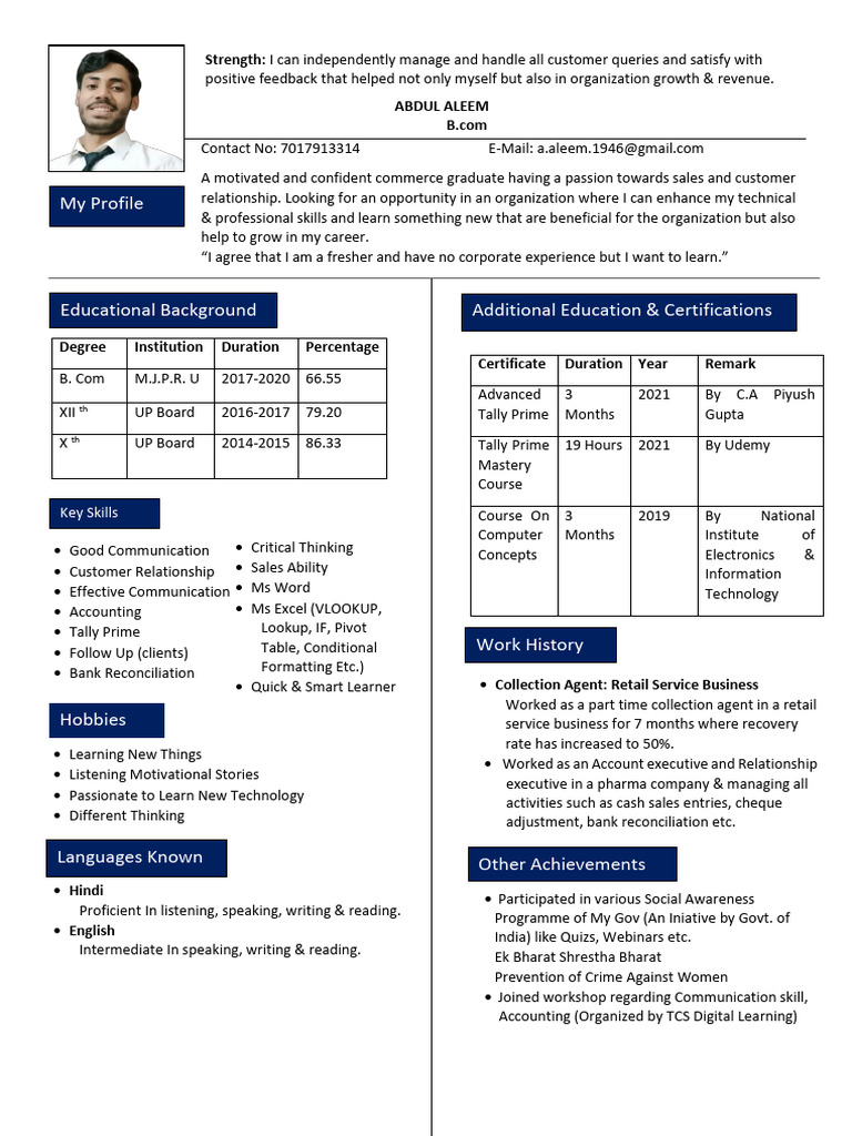 Commerce Graduate with Tally Skills | PDF | Learning | Cognition