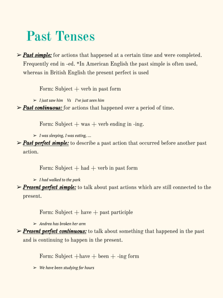 Past Tenses Summary and Explanation | PDF