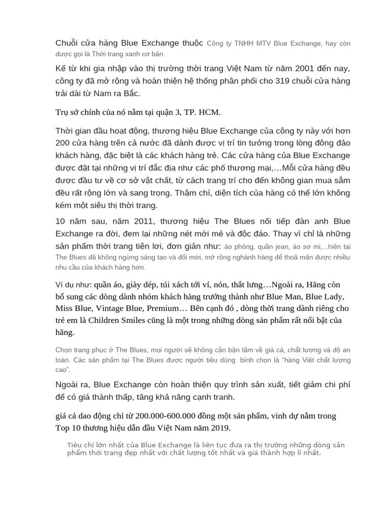 Chu I C A Hàng Blue Exchange Thu C Công Ty TNHH MTV Blue Exchange | PDF