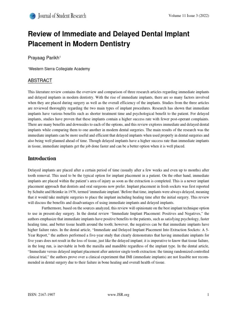 Immediate vs. Delayed Dental Implants | PDF | Dental Implant | Dentistry