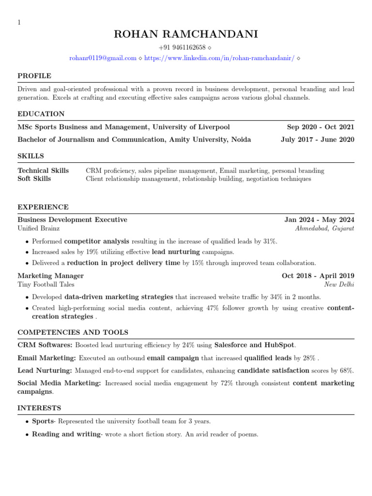 Rohan Ramchandani CV | PDF