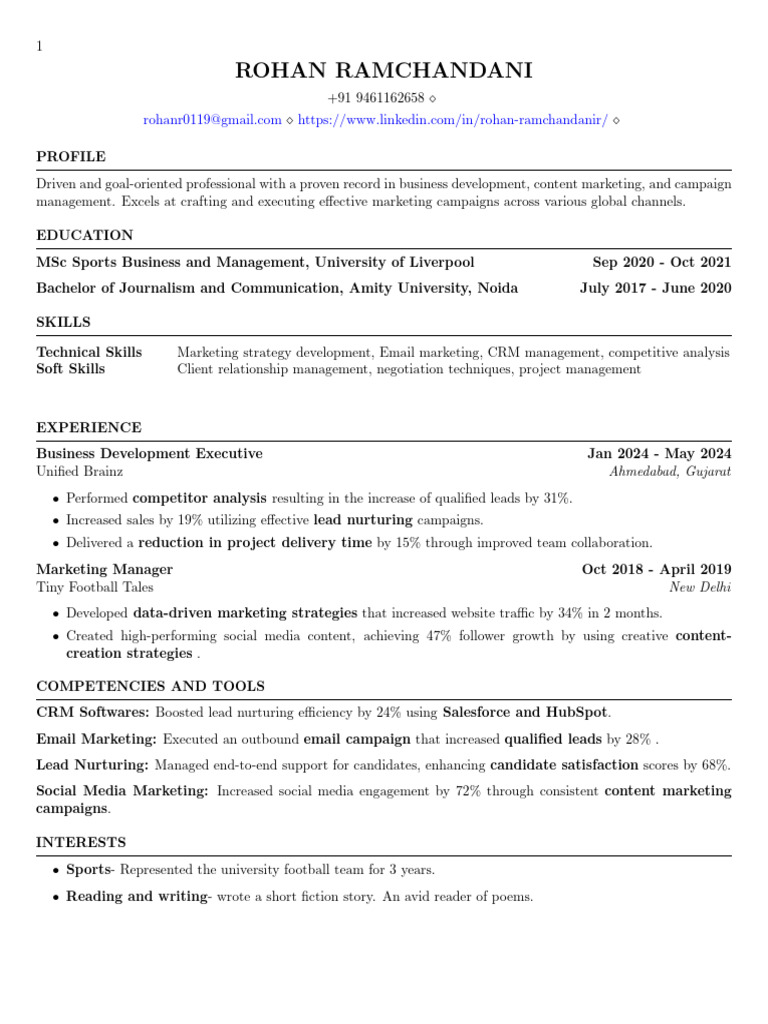 Rohan Ramchandani Resume | PDF