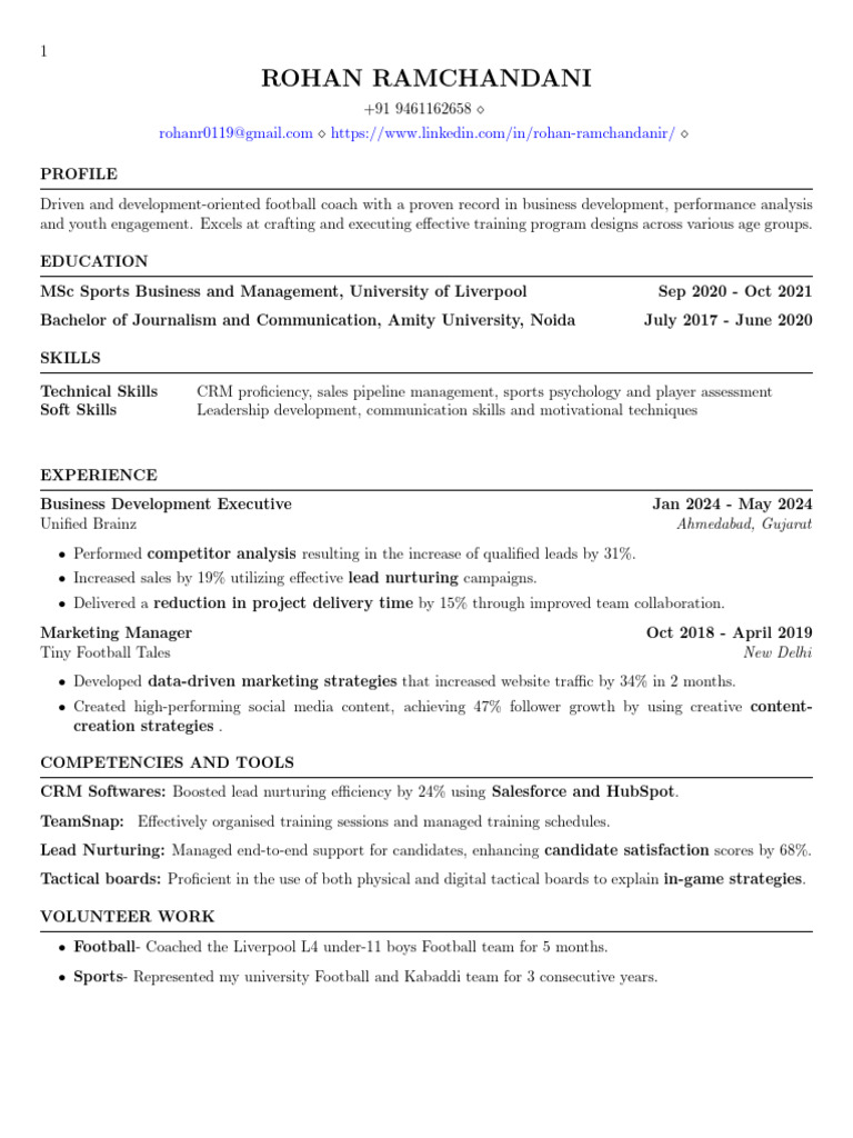 Rohan Ramchandani: Football Coach Profile | PDF | Career & Growth ...
