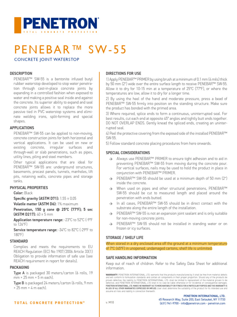 Penebar SW 55 Data Sheet 2023 | PDF | Concrete | Legal Liability