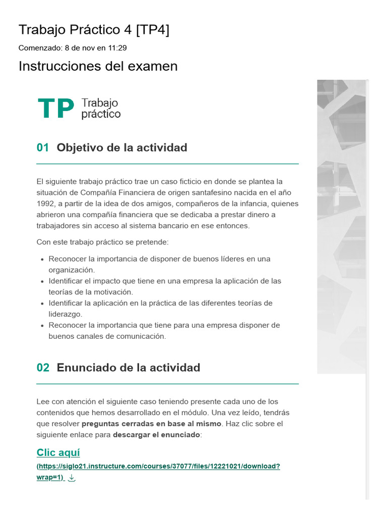 Examen - Trabajo Práctico 4 (TP4) - Adm 82,5 | PDF | Liderazgo | Comunicación