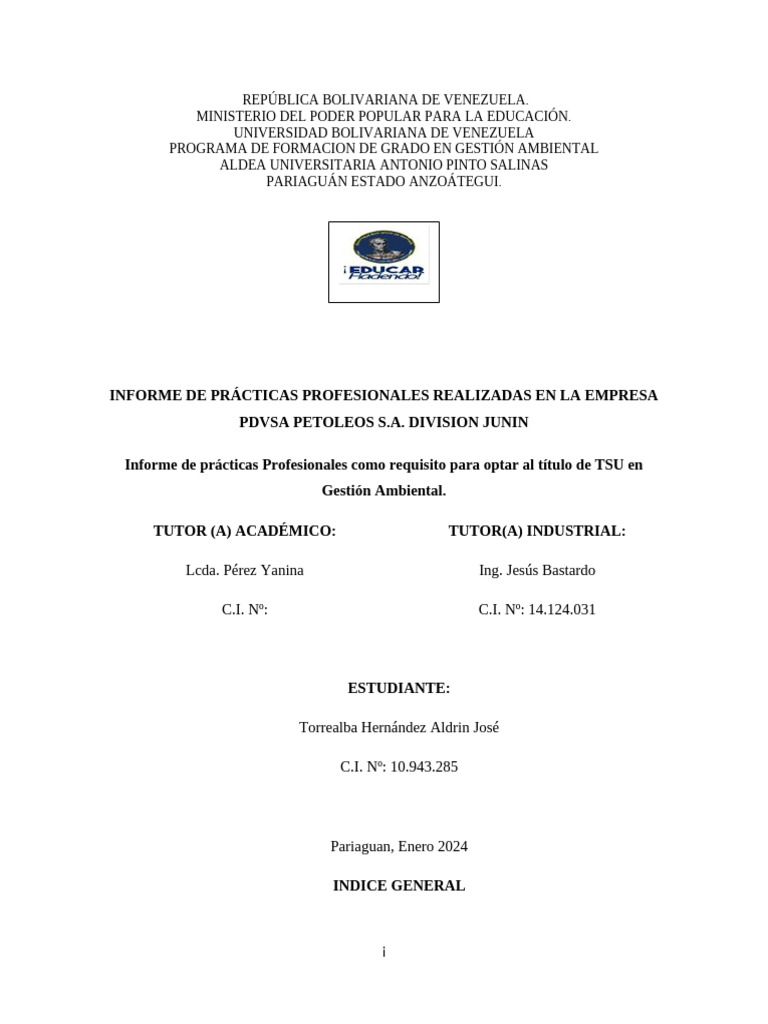 INFORM PASANTIAS Aldrin 1 | PDF | Residuos | Petróleo