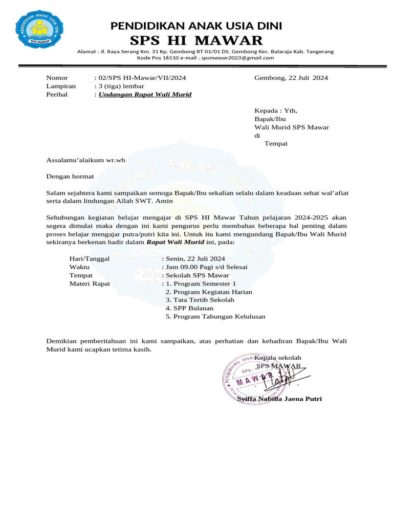 Undangan Rapat Sps | PDF