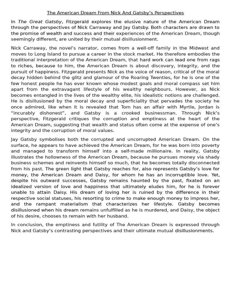 The Great Gatsby - Essays | PDF | The Great Gatsby | American Dream