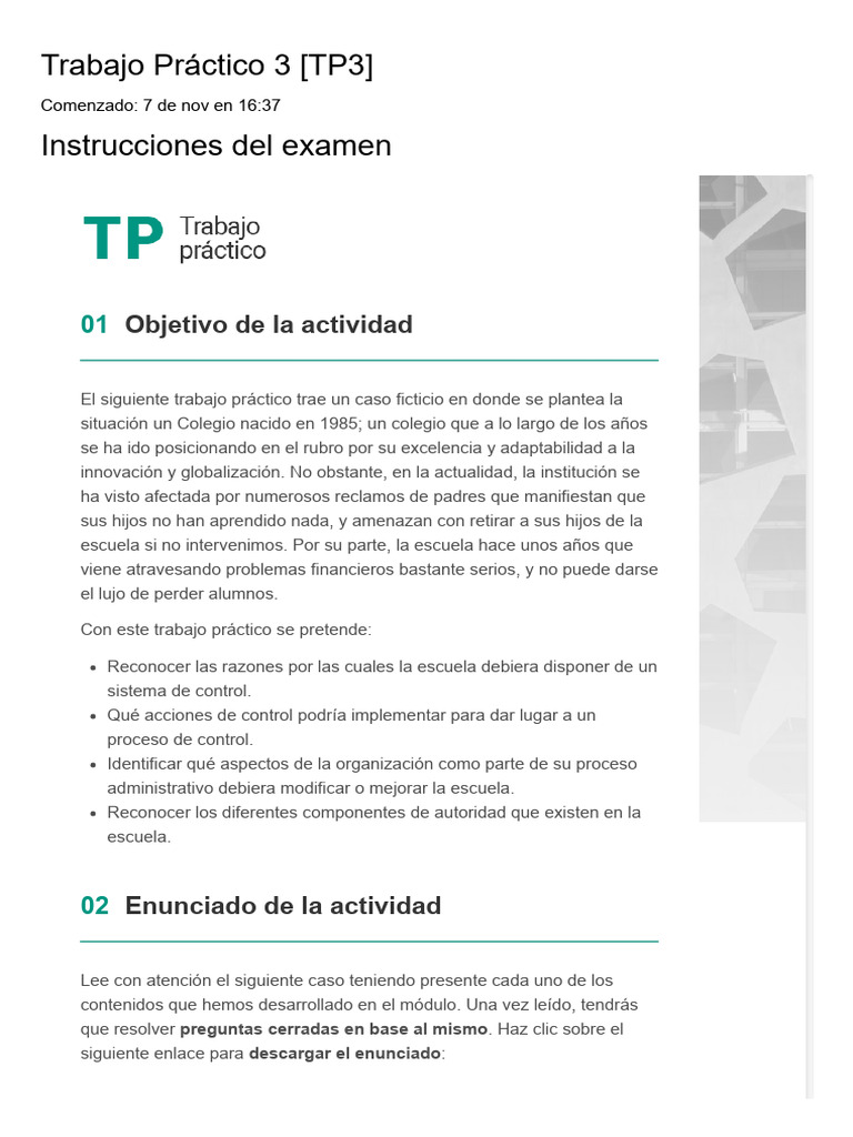 Examen_ Trabajo Práctico 3 [TP3]-adm 75% | PDF | Escuelas | Enseñando