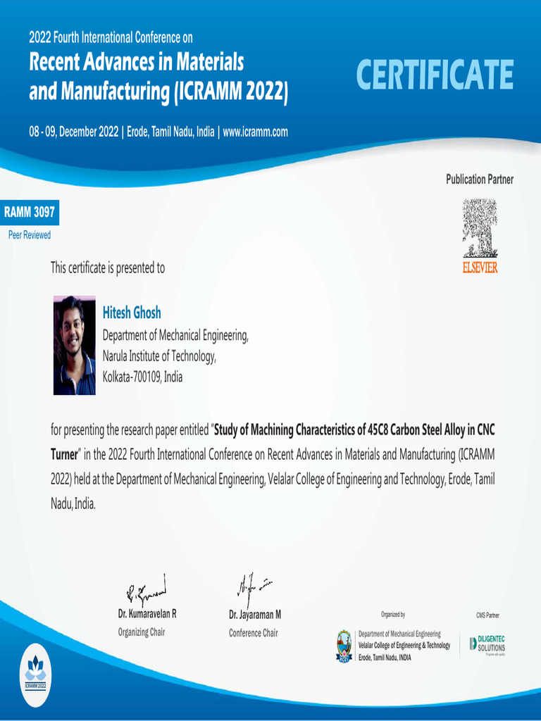 Certificate: Recent Advances in Materials and Manufacturing (ICRAMM ...