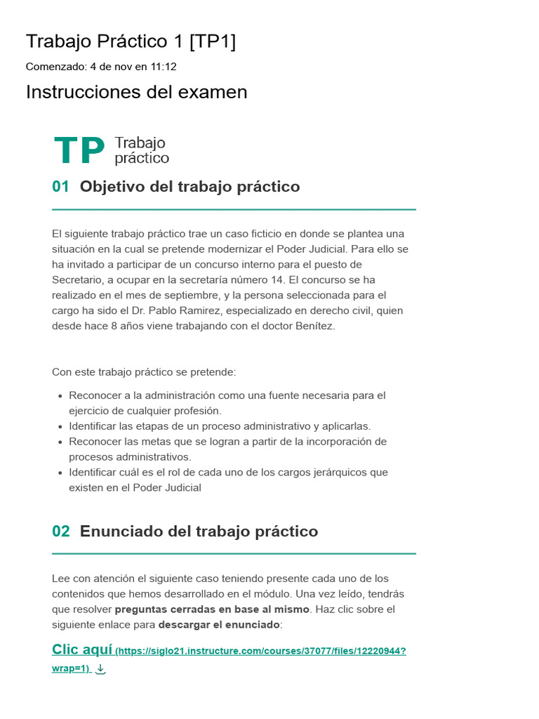 Examen - Trabajo Práctico 1 (TP1) Administracion.90% | PDF | Planificación | Liderazgo