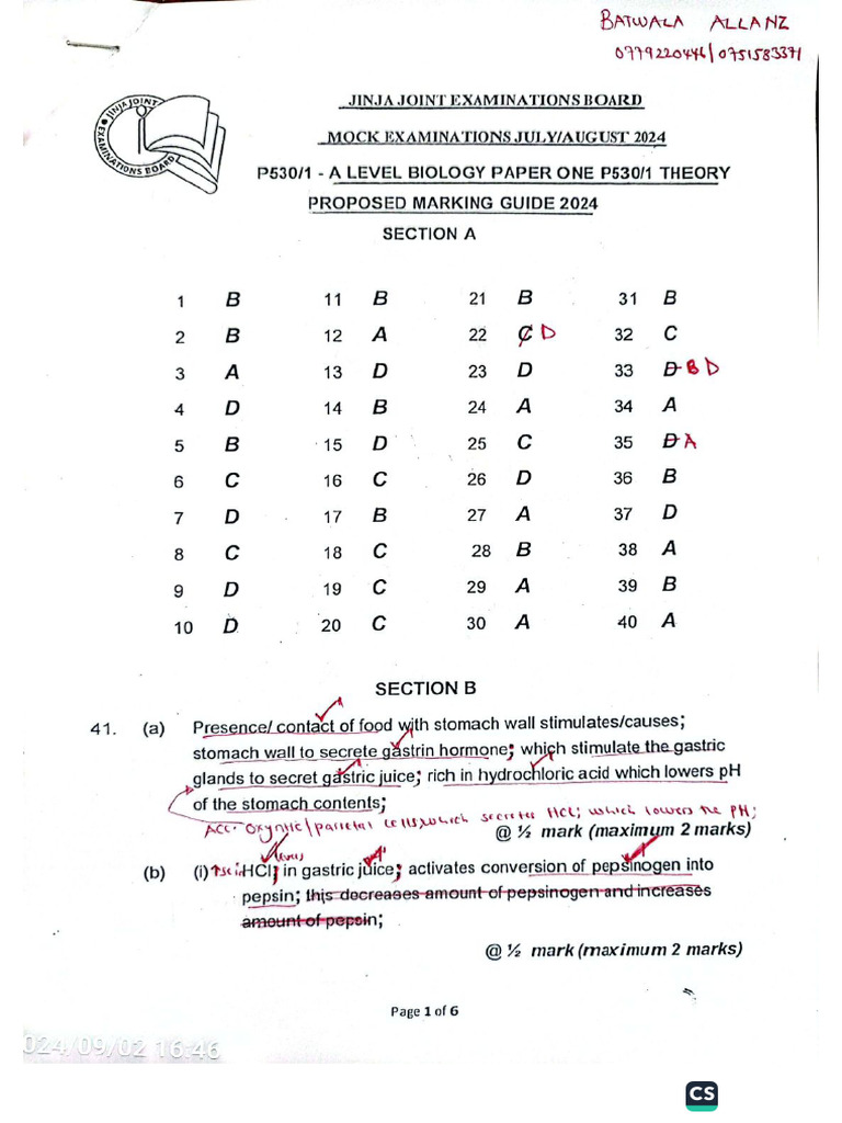 Jjeb Uace Biology p1 Guide 2024 | PDF