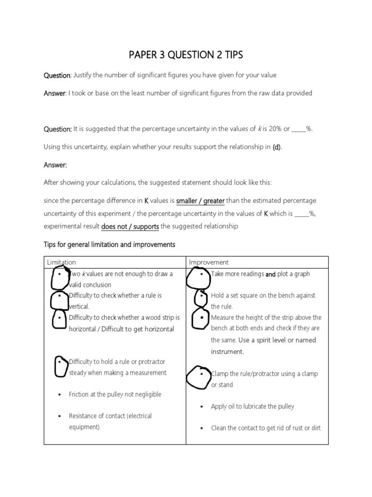 Paper 3 Question 2 Tips | PDF | Metrology