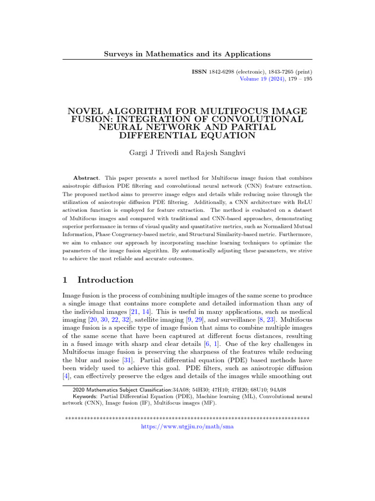Novel Algorithm For Multifocus Image Fusion: Integration of Convolutional Neural Network and ...