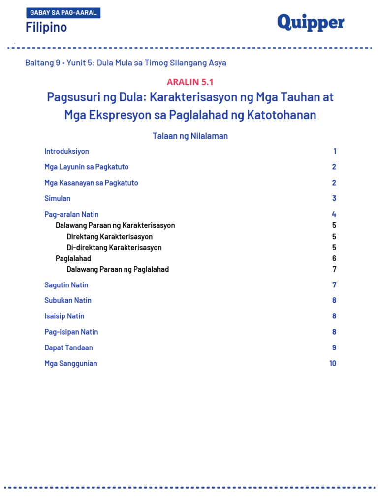 5.1: Pa.-Pagsusuri NG Dula: Karakterisasyon NG Mga Tauhan at Mga ...