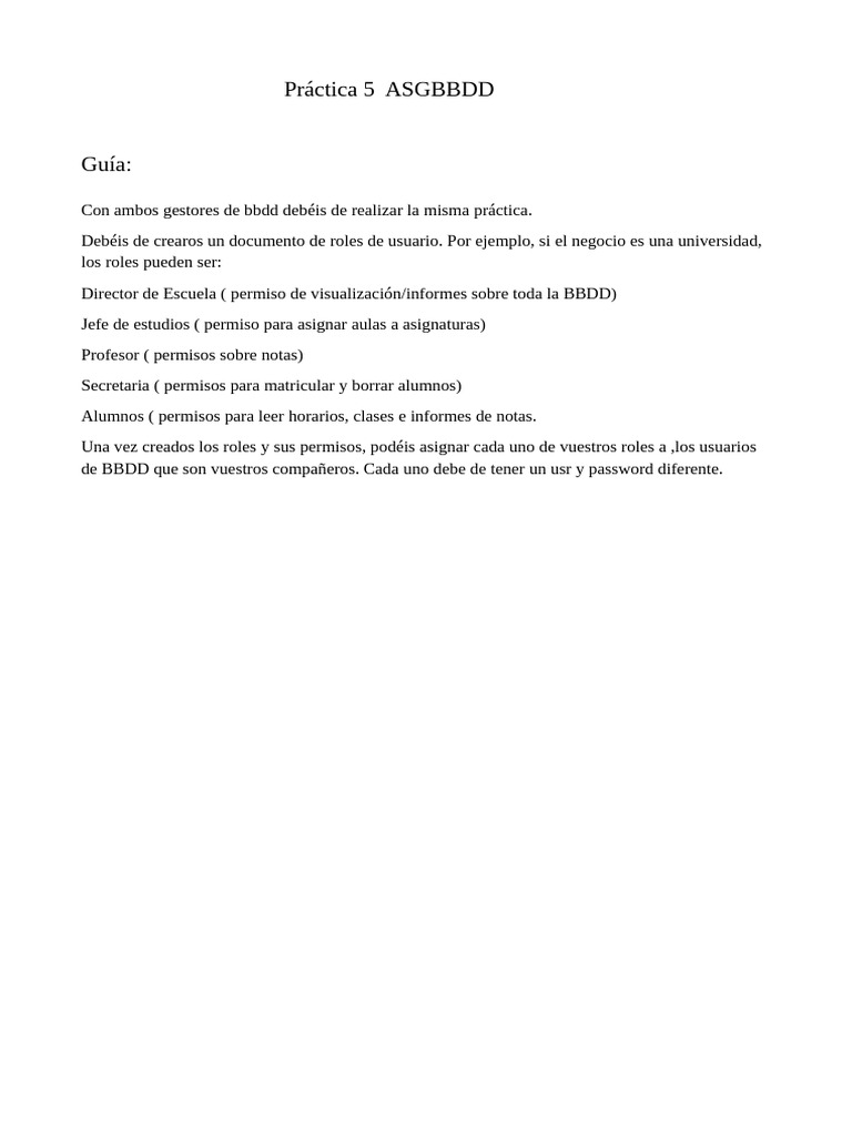 Roles y Permisos en BBDD | PDF