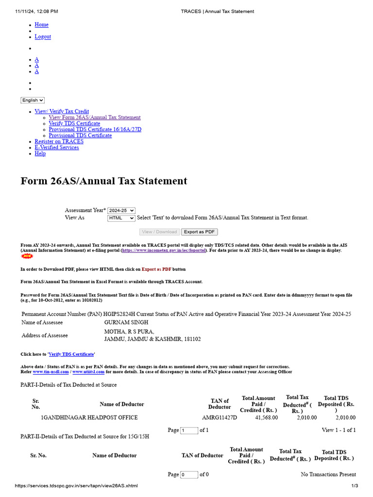 TRACES - Annual Tax Statement | PDF | Personal Finance | Government ...