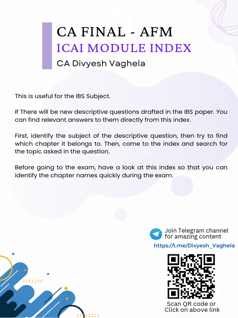 AFM ICAI Module Index @divyesh - Vaghela | PDF | Valuation (Finance ...