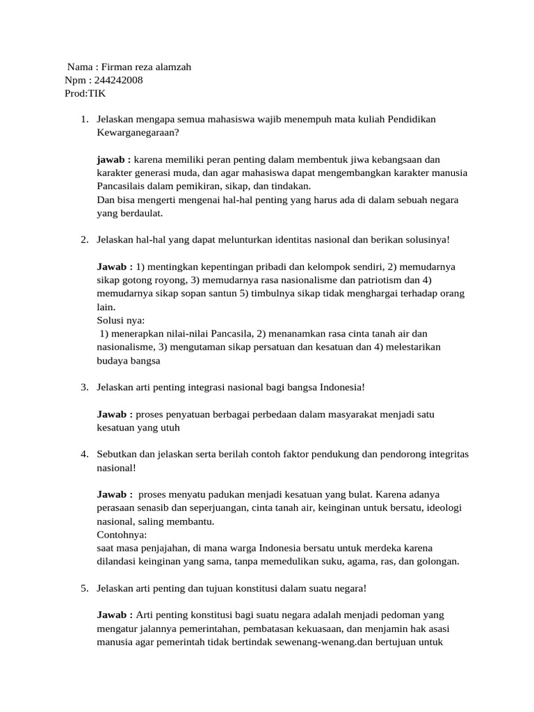 Soal Latihan Uts Kewarganegaraan 2024 | PDF | Politik | Ilmu Sosial