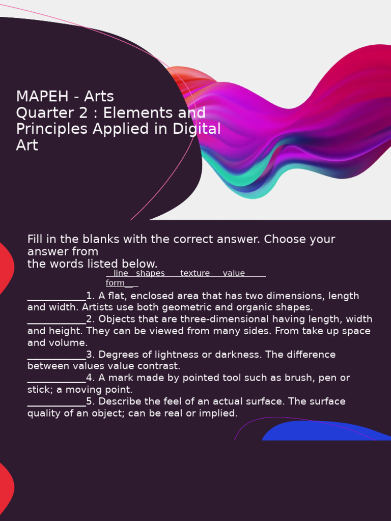 Arts 6 Lesson 1 Quarter 2 | PDF | Composition (Visual Arts) | Shape