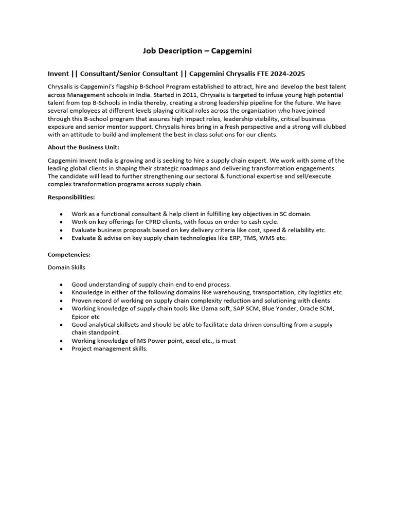 JD - Consultant-Senior Consultant - IMI New Delhi | PDF | Career ...